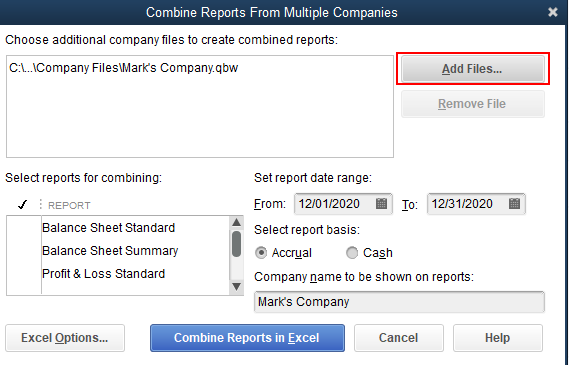 Combine reports from multiple company COMPARISON