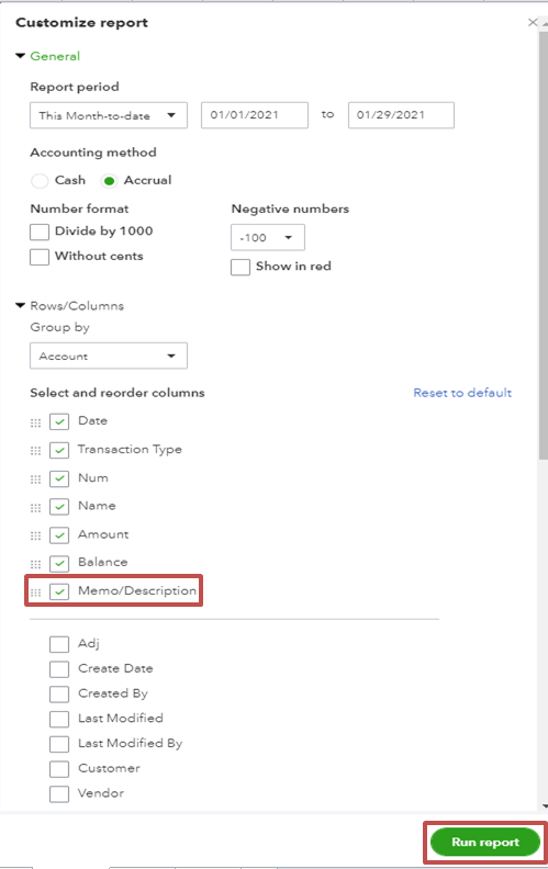 I need to run a transaction report that includes the detail from the ...
