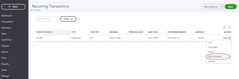 Solved: Recurring transaction dates not changing