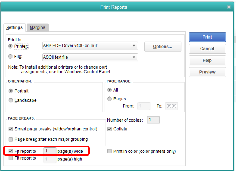 Reports printing small