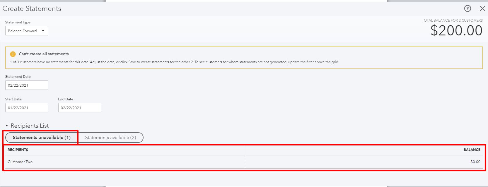 How come some customer statements are shown as "unavailable"?