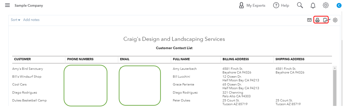 How do I print out a list of "Customer Display Names"?