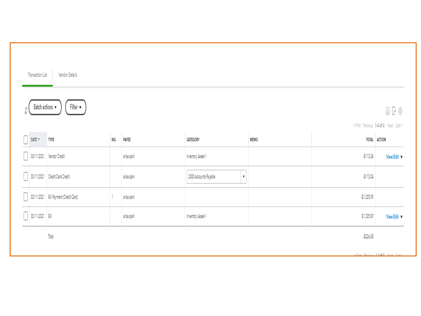 Vendor refund to credit card (Quickbooks online)