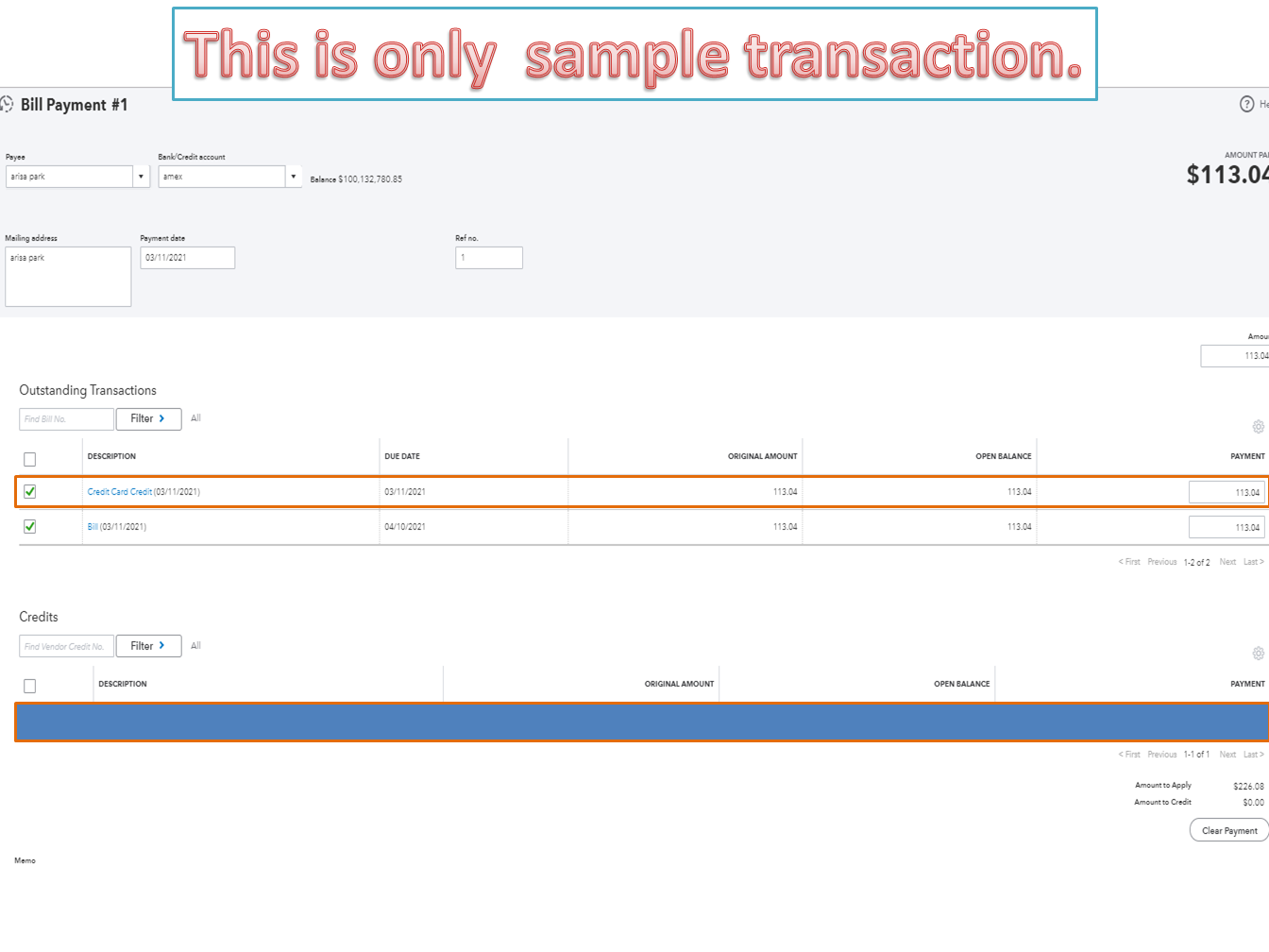 Vendor refund to credit card (Quickbooks online)