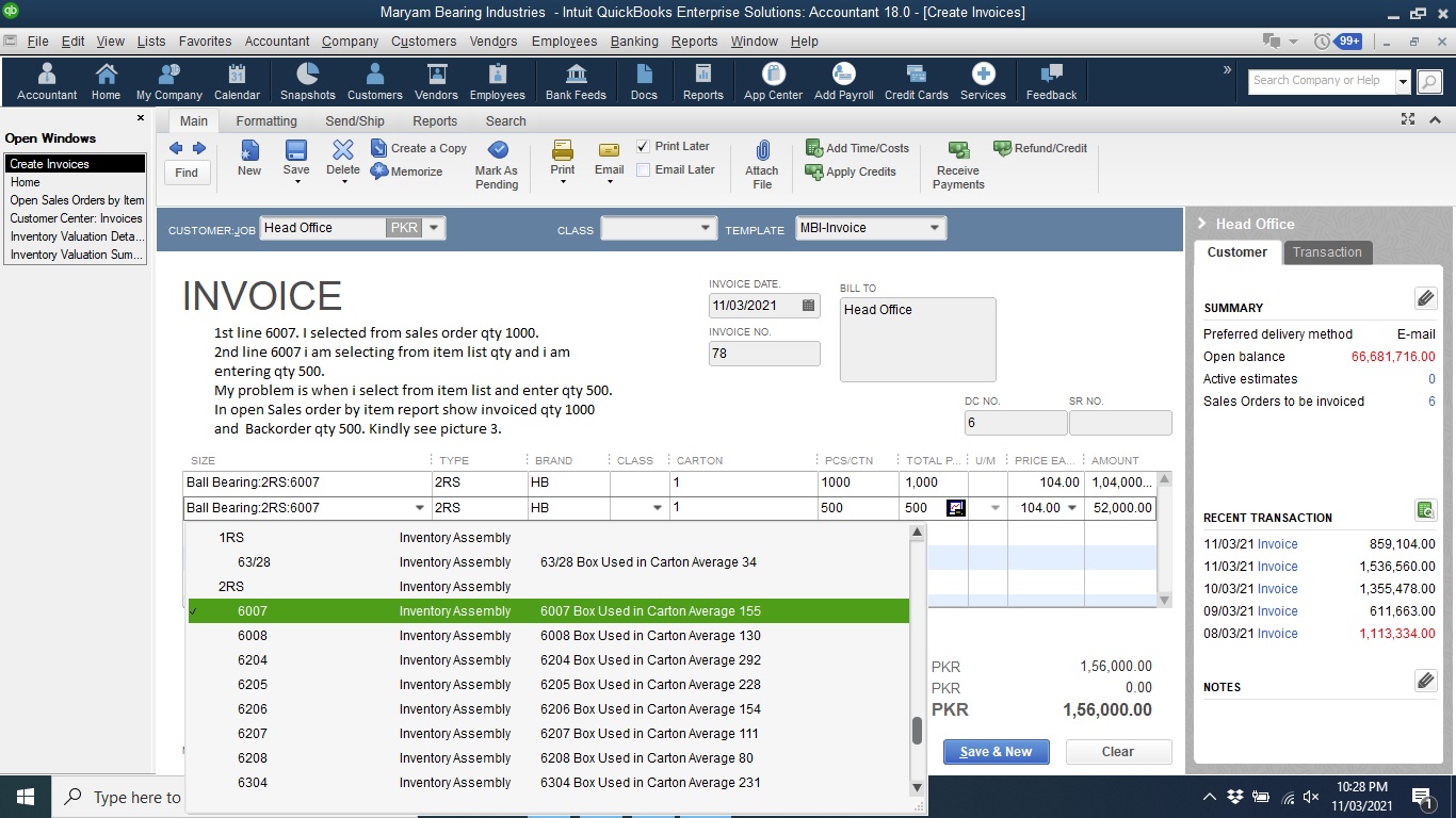 Sales order to Invoice (One line sales order item show in Invoice but ...