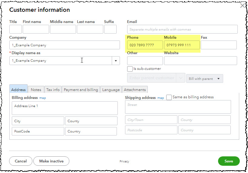 Customer Details (phone numbers for example) do not show on the Sales ...