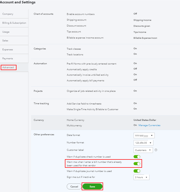 Is there an alert in QBO to warn of duplicate invoice numbers when ...