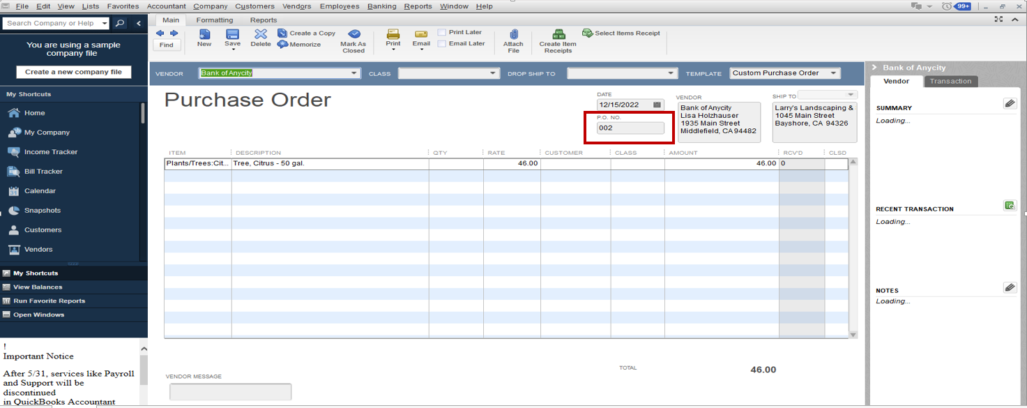 How to adjust Purchase Order Number