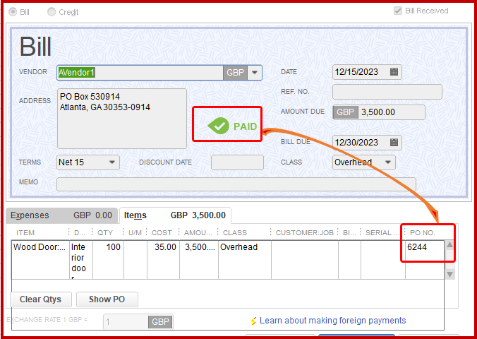 Solved: Crediting a PO with a previous credit card payment.