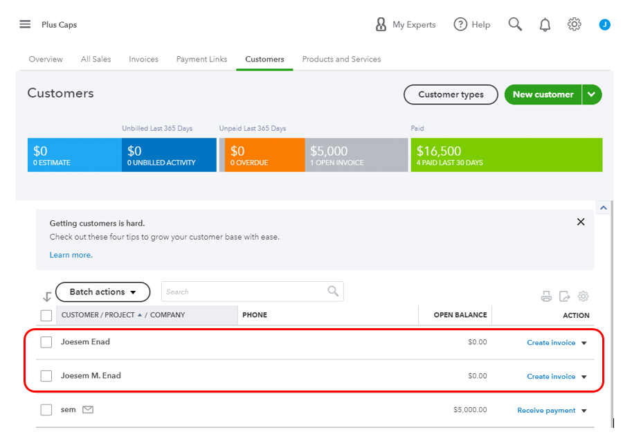 I'm unable to create a new customer in Quickbooks after having created ...