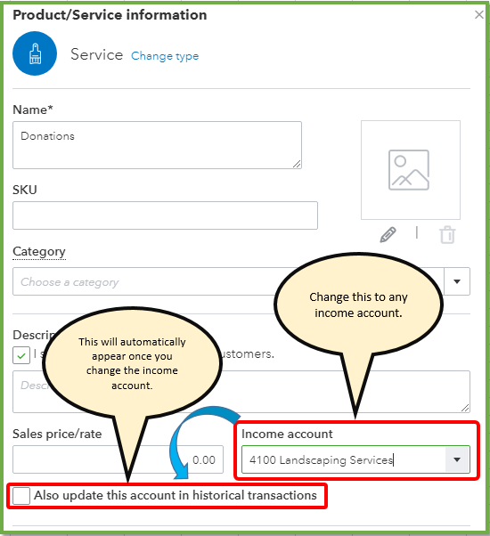 I am updating my products and services, but when I change the Income ...