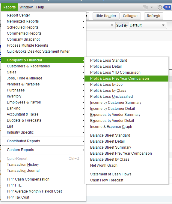 Create a P&L report with comparisons versus BOTH the budget and prior year?