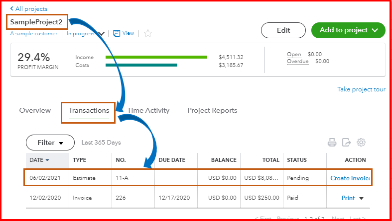 in qbo plus, project name not shown in customer transaction list, and ...
