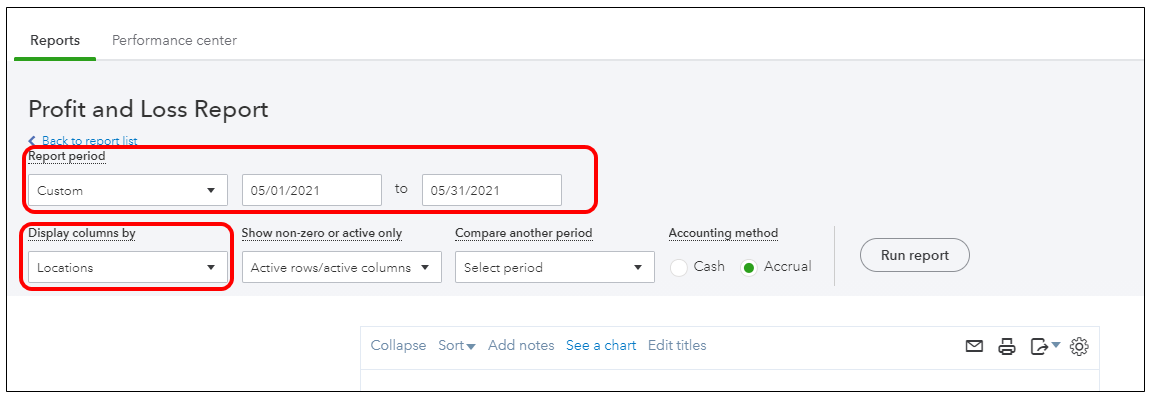 How do I generate a report by location and by month?