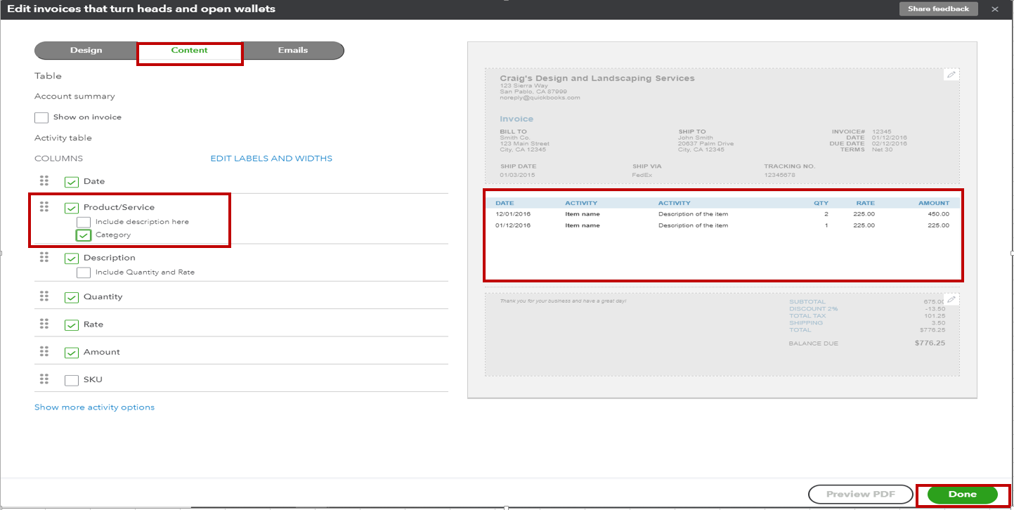 How can I print the a Class on an Invoice?