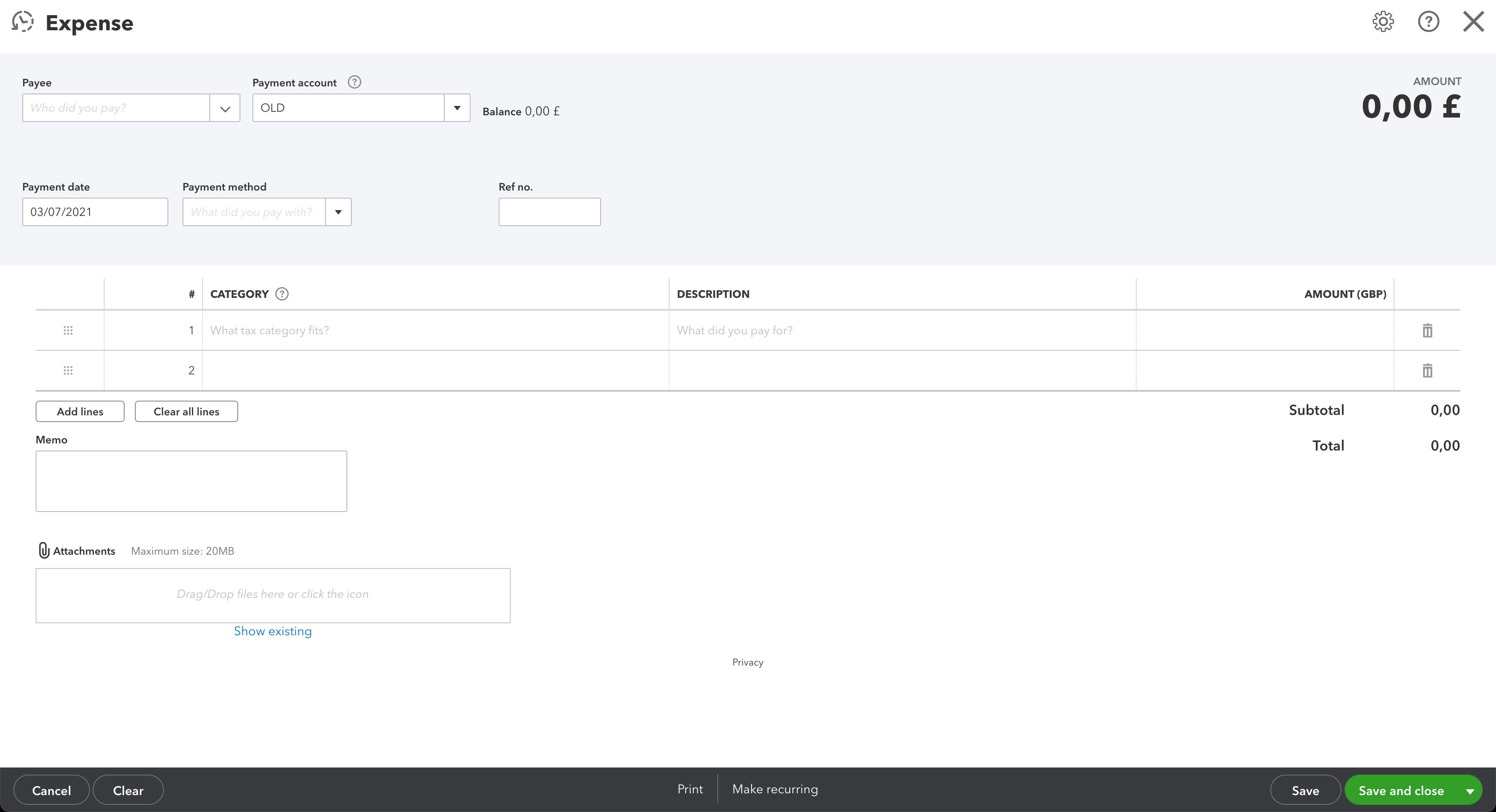 Solved: Add expense manually and declare tax (btw)
