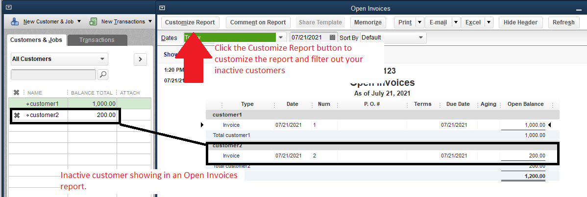 How can I remove inactive customers from AR report?