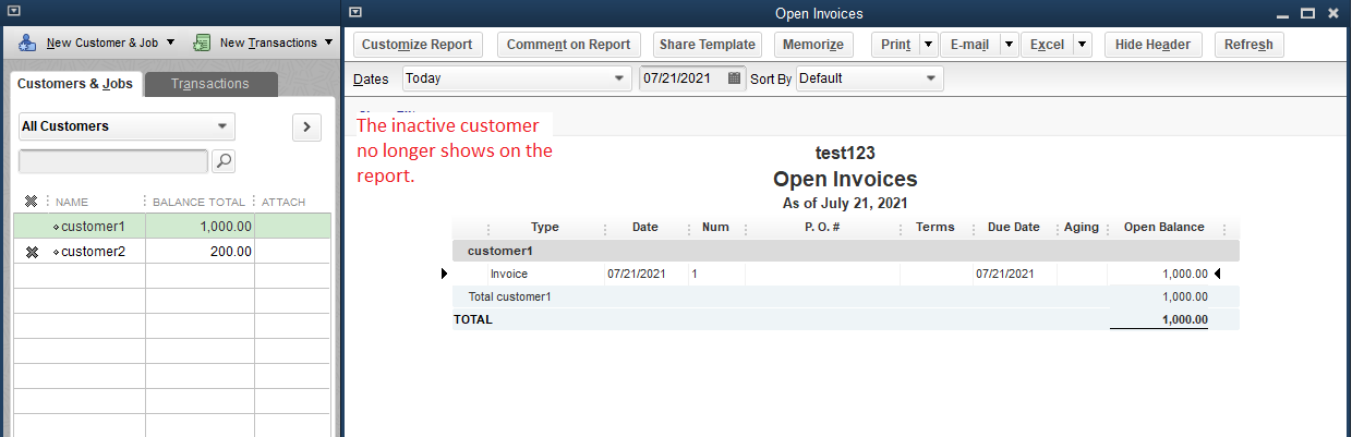 How can I remove inactive customers from AR report?