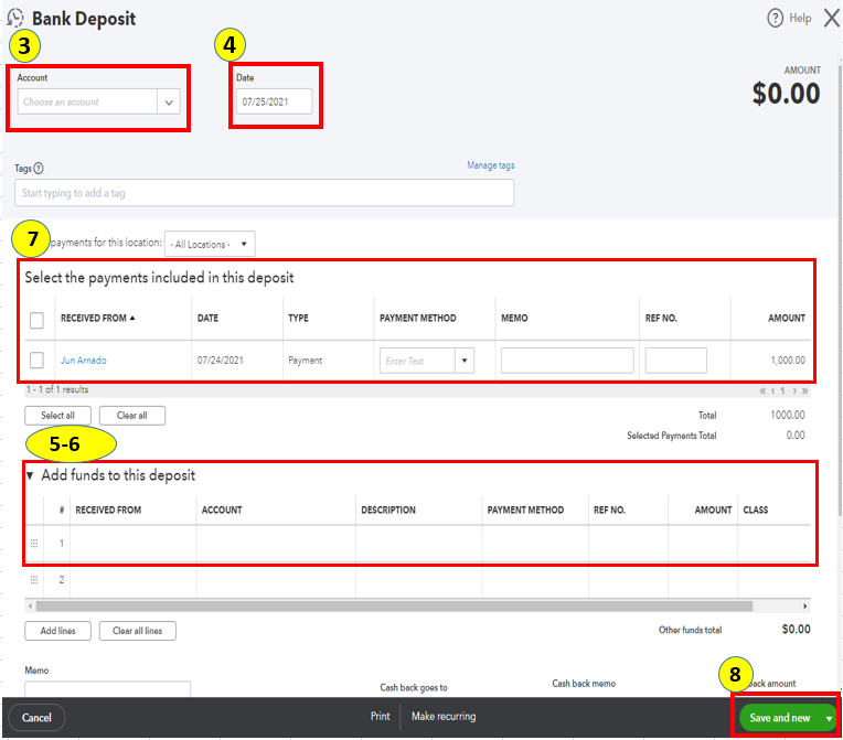 Enter a deposit manually