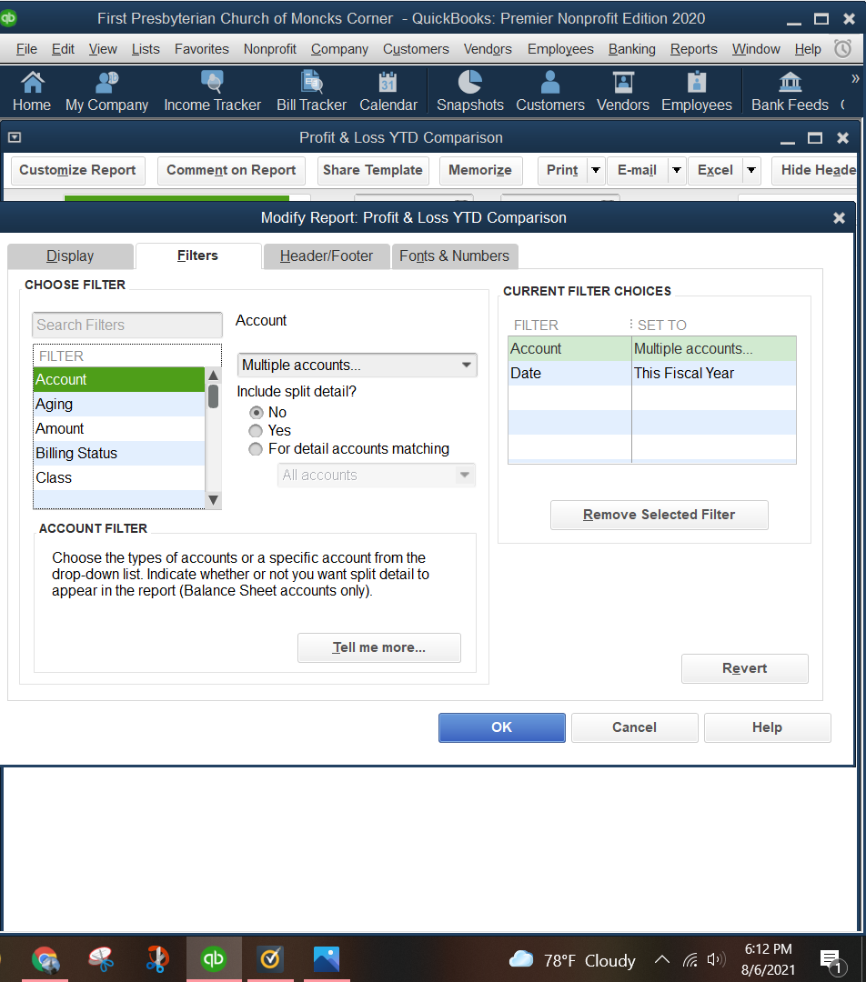 Need to Create a Simple Comparison Report of Certain Accounts
