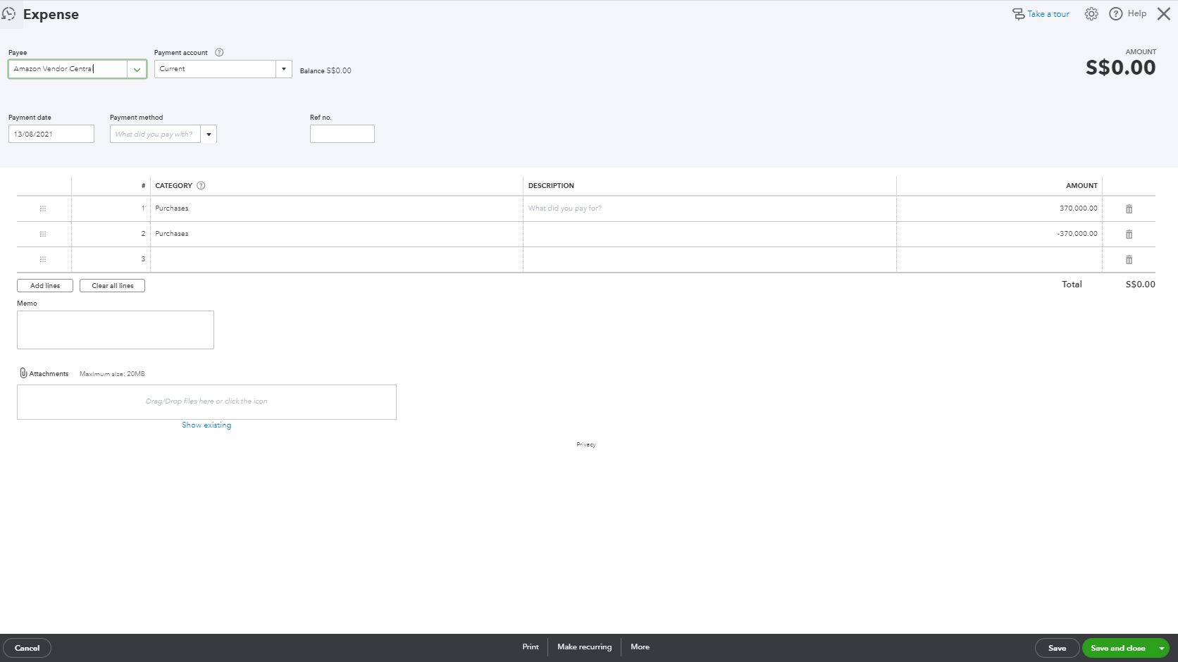 How do you issue a credit to expense account?