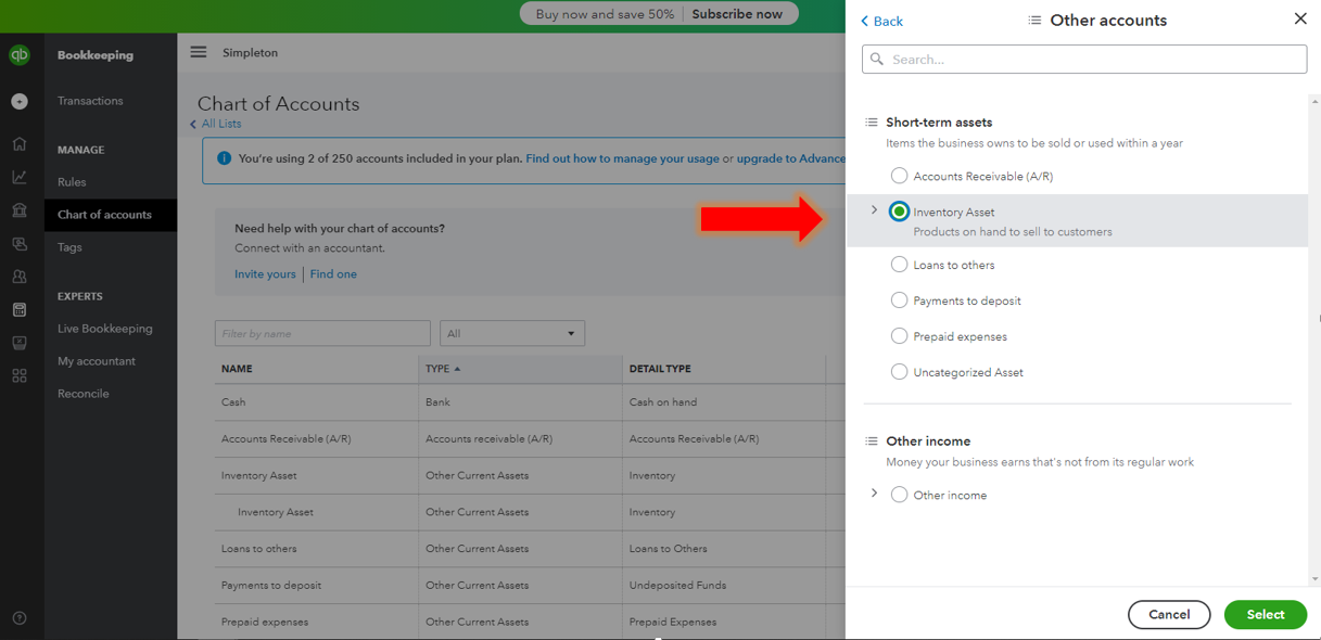 Inventory Accounting in QuickBooks Simple Start