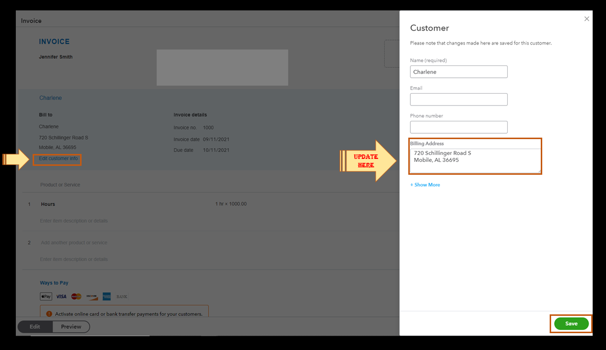 Solved: How do I change the address which shows on my invoices?