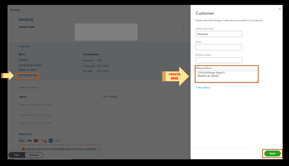 Solved: How do I change the address which shows on my invoices?