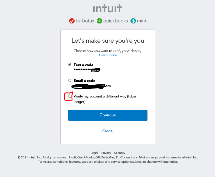 "Verify my account a different way" takes me to "Not Found" page