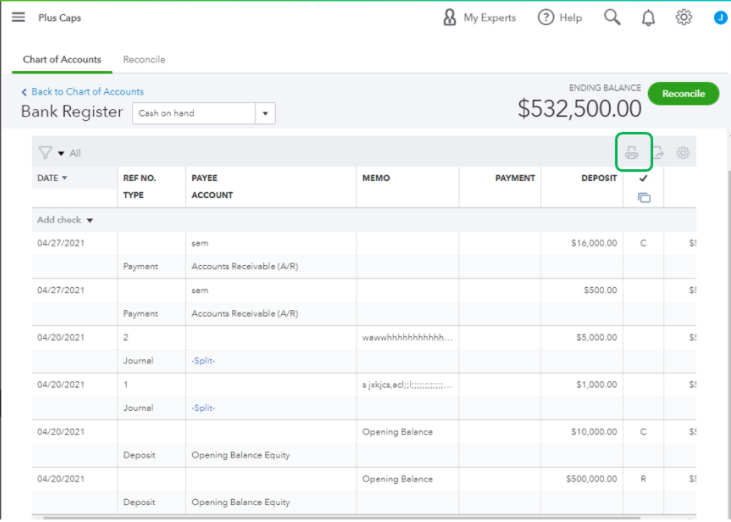 How do you print our my list of Chart of Accounts?