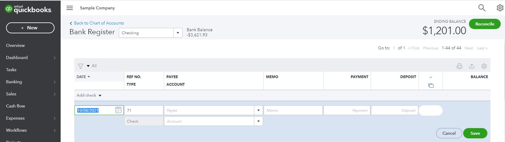 How to enter a deposit in the check register