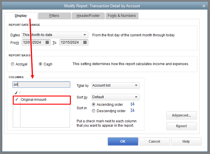 How to remove Original Amount column on reports?