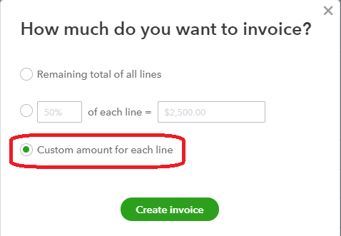 Progress Invoicing with Custom Amount for each line