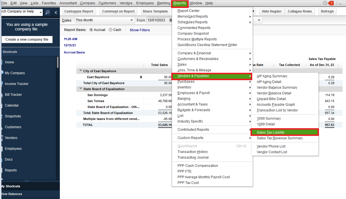 Sales Tax Liability Report Showing Taxable and Non-Taxable Amounts for ...