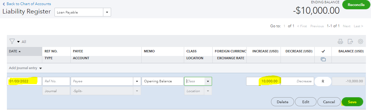 Opening balance equity