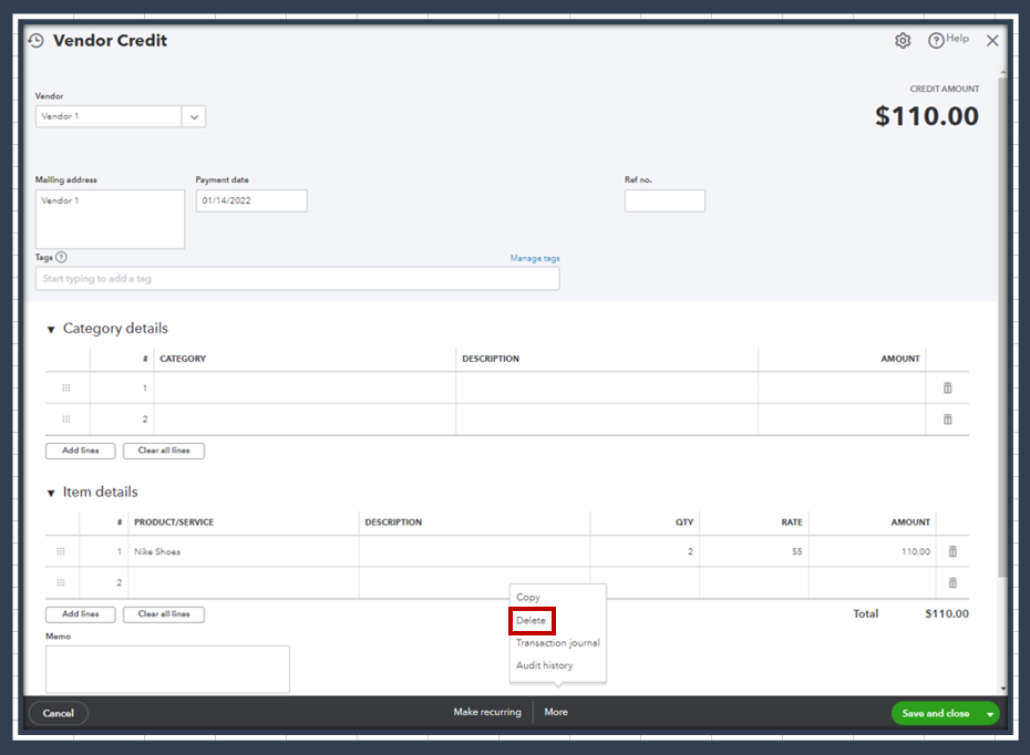 Solved: Refund from Vendor to Credit Card