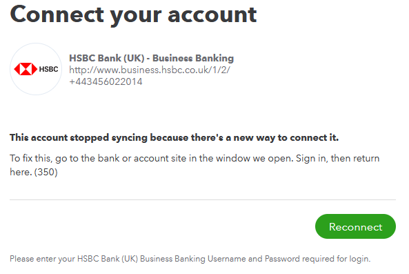 Solved: Unable to reconnect to HSBC Business Account