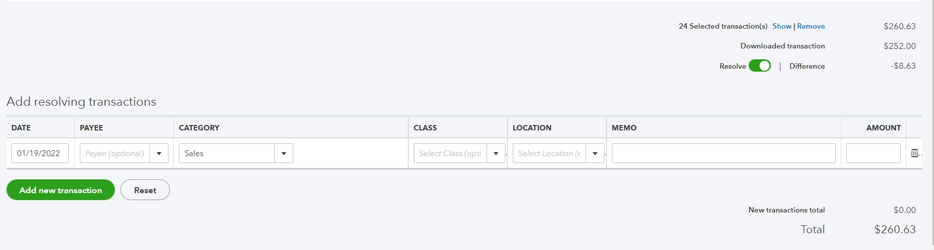 Only depositing a partial amount of a cash payment in a restaurant