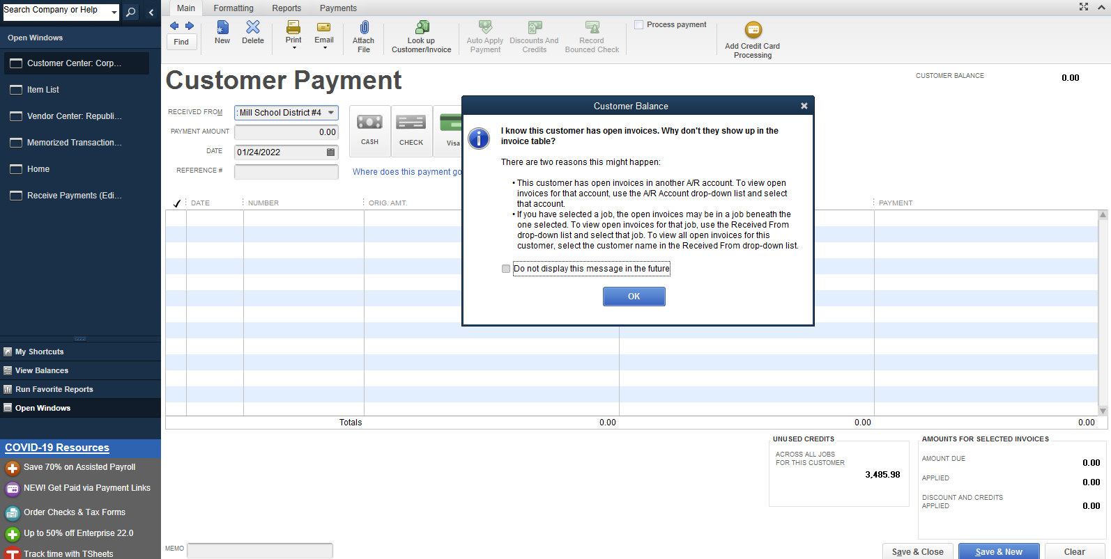 Applying one payment to multiple customers & jobs