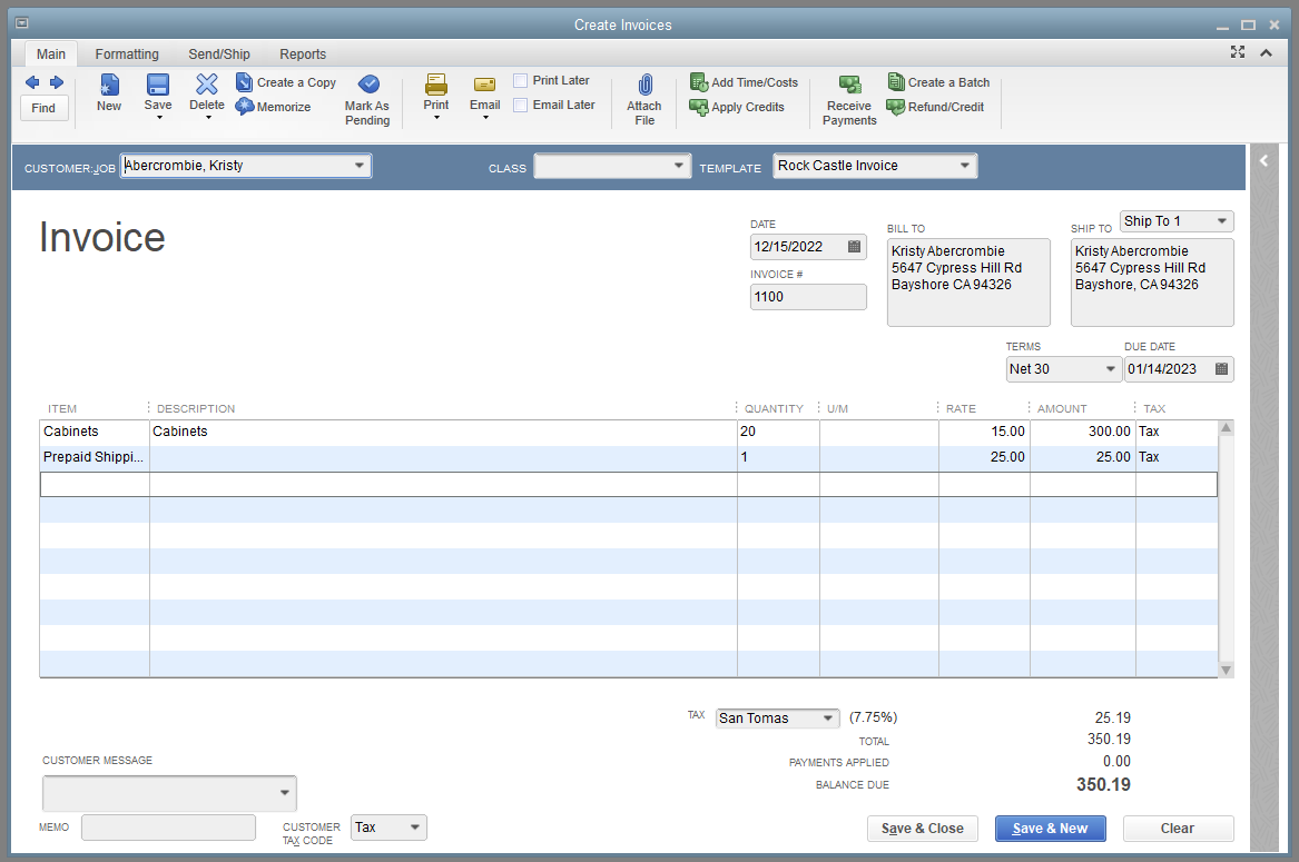 Shipping on Invoices
