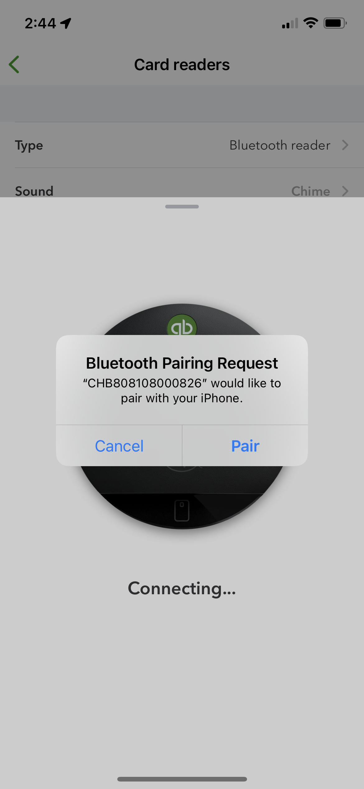 New QB33 card reader won't register in goPayment