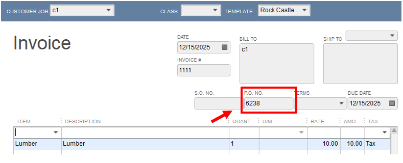 How do I add a purchase order number from a client to the invoice I am ...