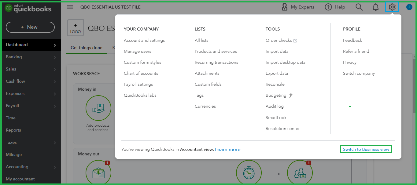 QBO - Customize side bar menu