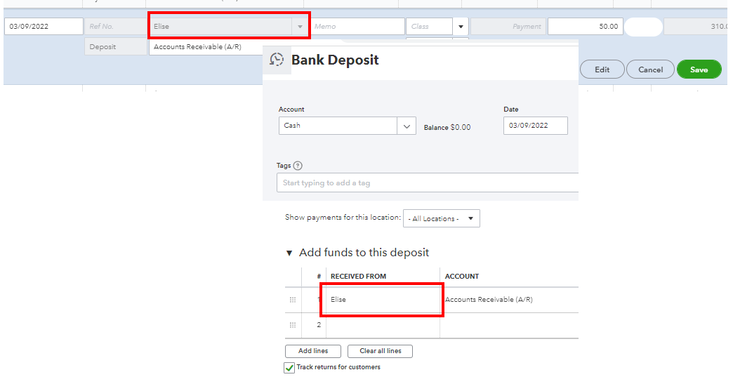 Enter a deposit manually