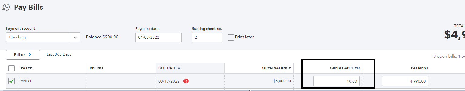 How can I set up terms to accept an early payment discount on bills I ...