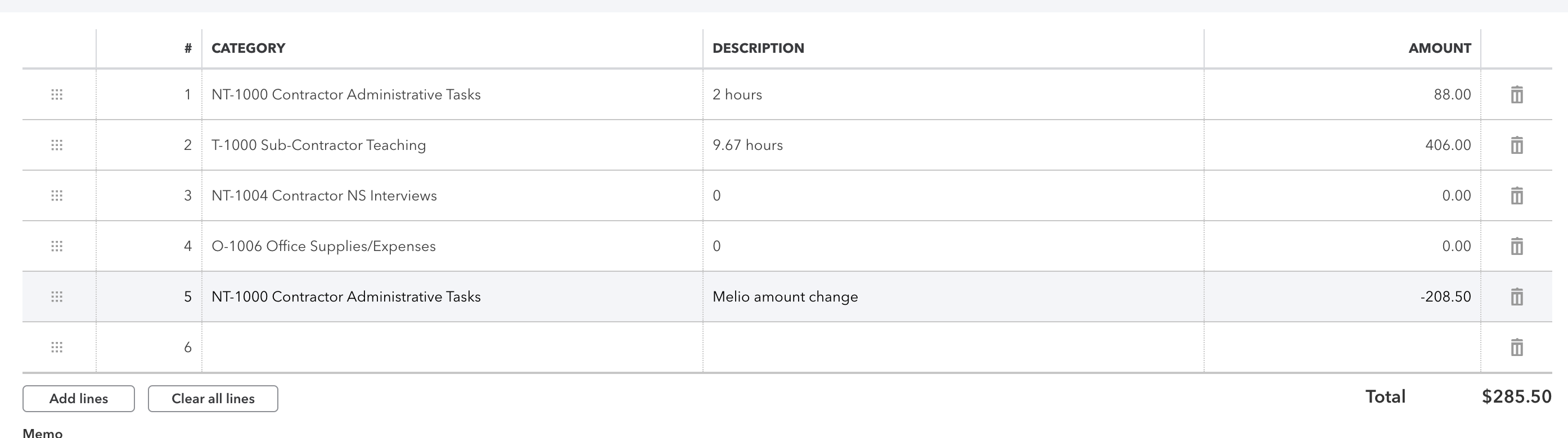 Melio entries in my QBO account.