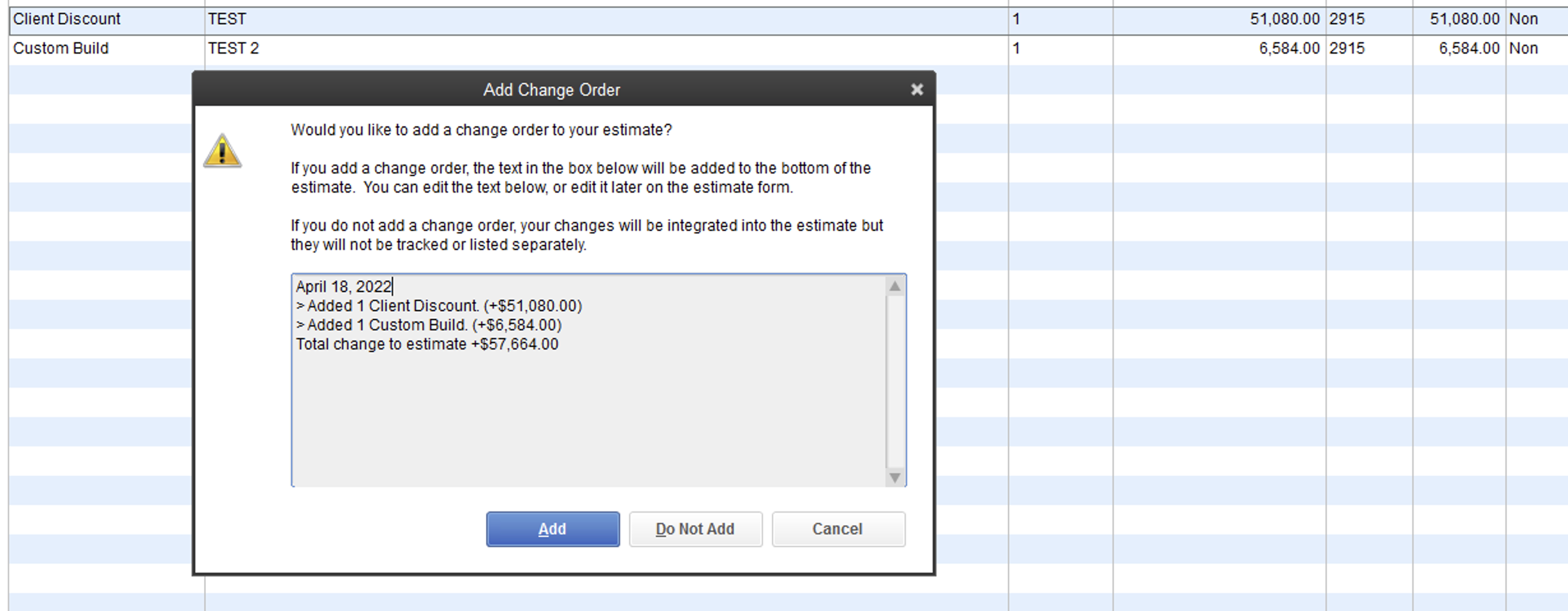 Change Orders Descriptions