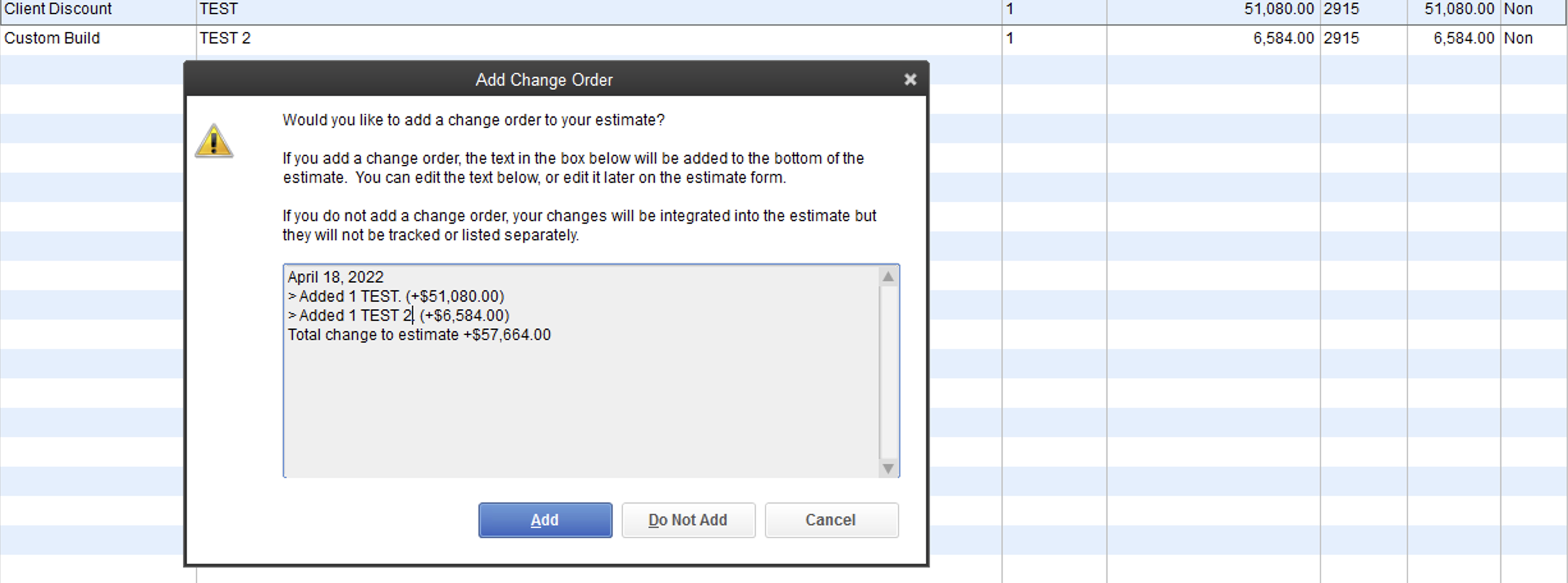Change Orders Descriptions