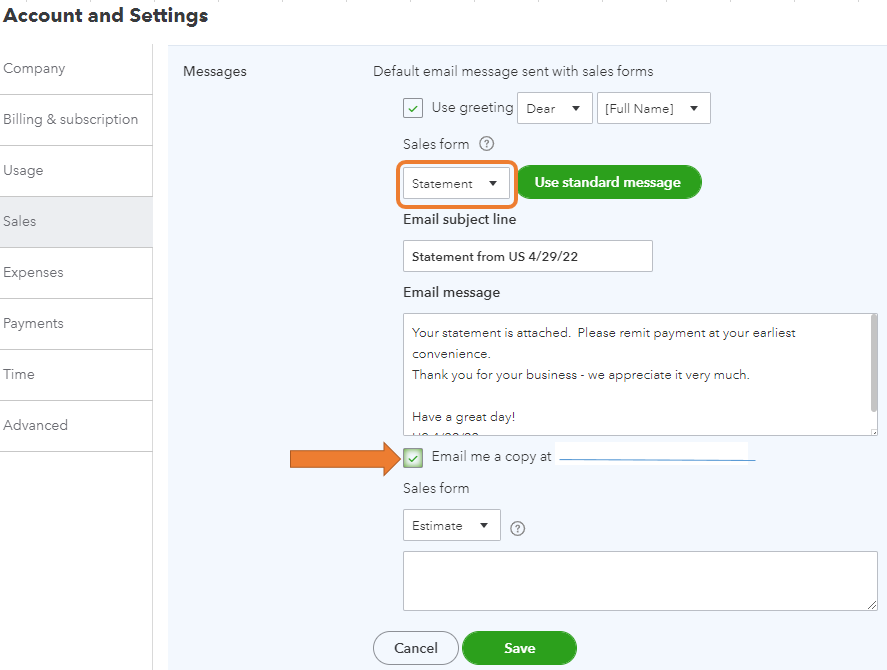 Copy emailed statements