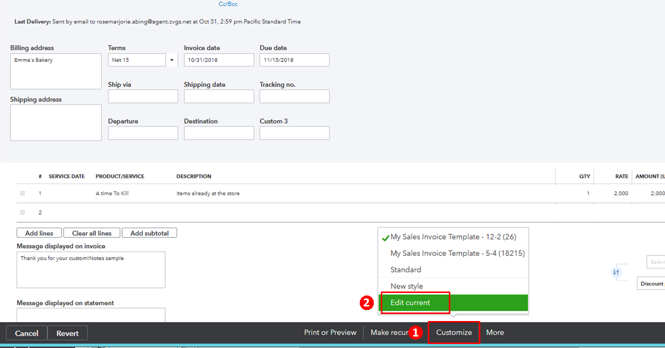 Show Payment Amount Received on Invoice Sent to Customer